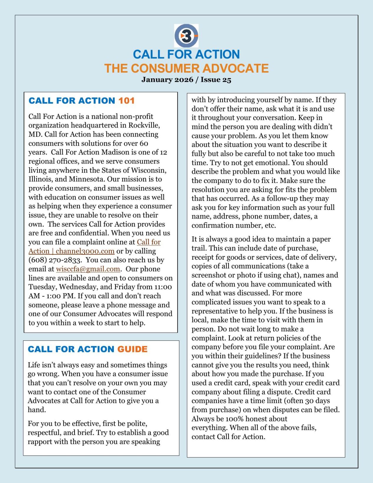 Call for Action Newsletter: January 2026 | Call for Action ...