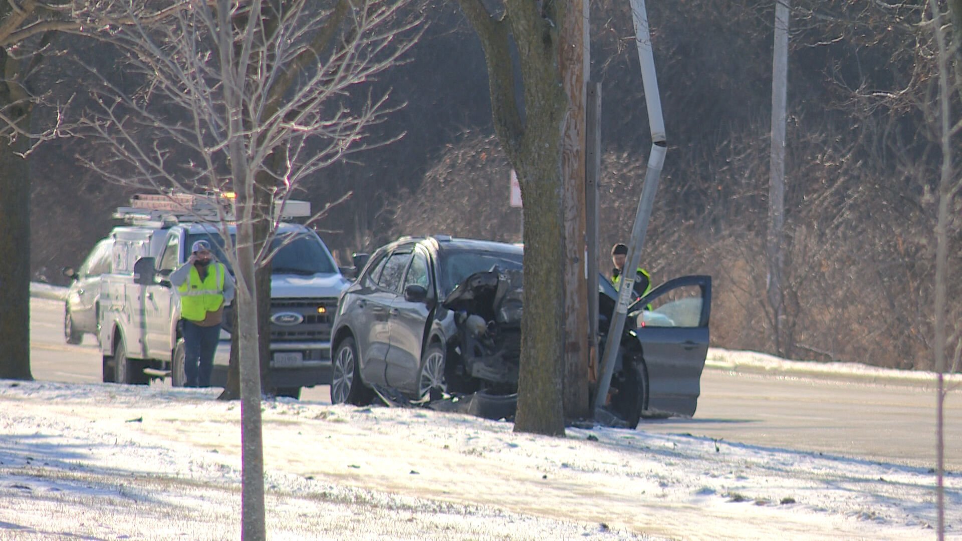 Two people suffer critical injuries after vehicle crashes into utility ...