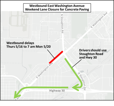 Concrete paving closes two lanes of westbound East Washington traffic ...