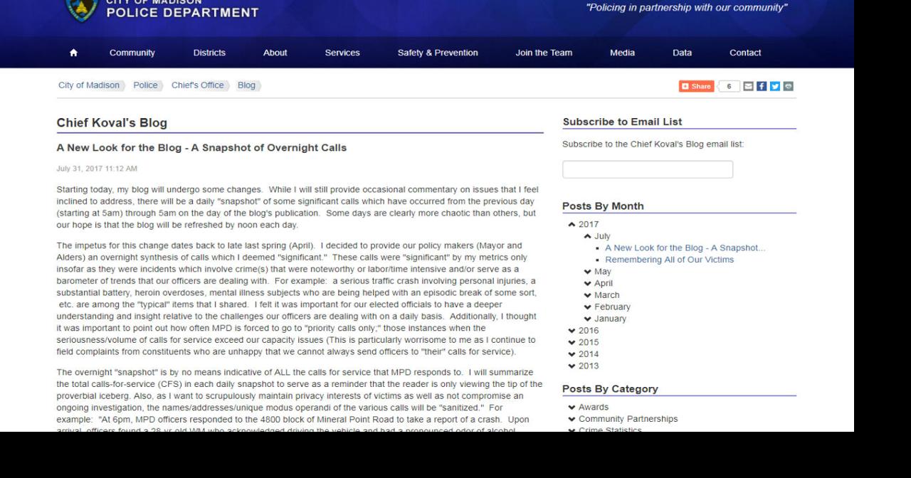 Madison’s police chief will post ‘significant’ daily crimes on blog ...