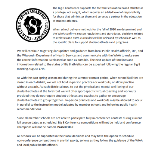 Big 8 Conference announces it will not hold fall conference ...