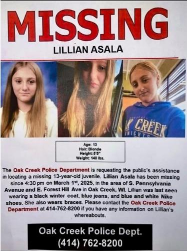 Oak Creek Police Department seeks help to find missing 13-year-old girl ...