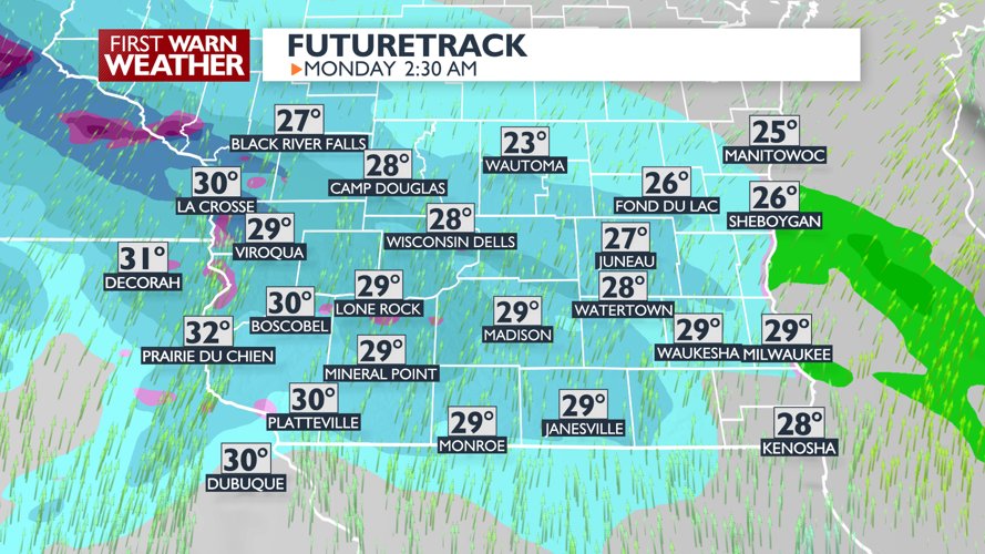 Rain/snow mix possible Sunday night into Monday, mild Christmas ahead ...