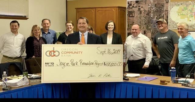 Oregon Community Bank Makes 100 000 Donation To Park Renovation