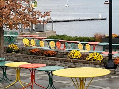 Sunburst chairs at Memorial Union Terrace packed up for the season ...