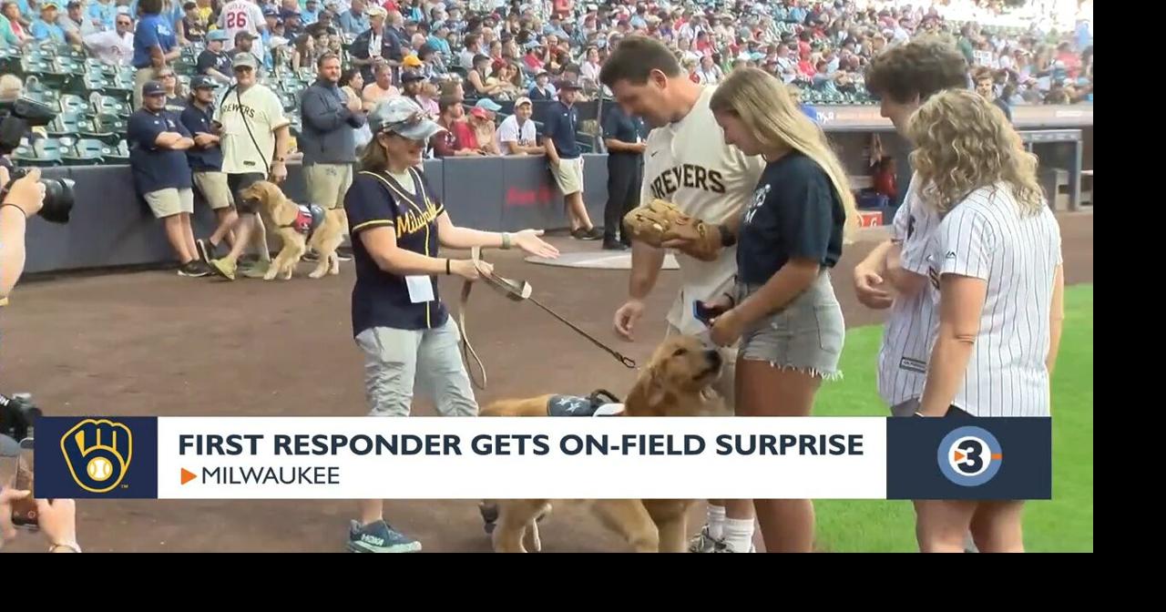 First responder gets on-field surprise at Brewers' game | Video ...