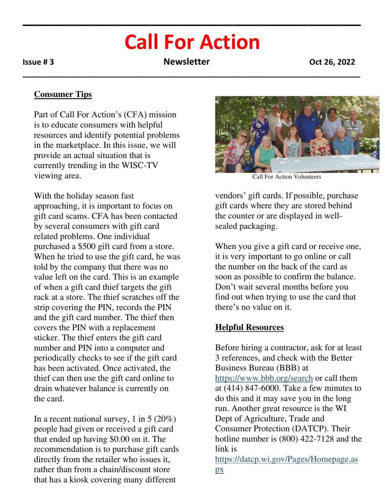 Call for Action newsletter - Oct. 26, 2022 | Call for Action ...