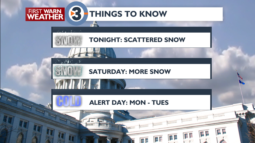 Scattered snow showers through the weekend, Arctic Blast Monday ...