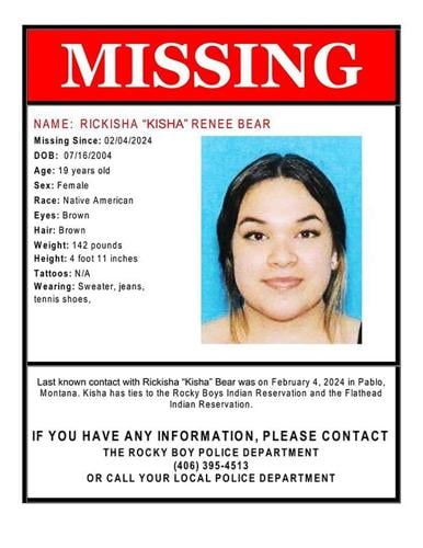 Family of Rickisha “Kisha” Bear and Police Ask for Help in Locating ...