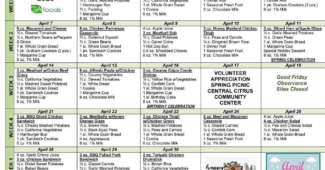 CC Senior dining menu for April | Health | chronicleonline.com