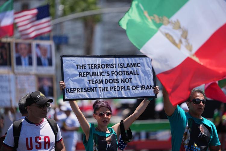Iranian Americans protest for change outside Iran's World Cup match, in ...
