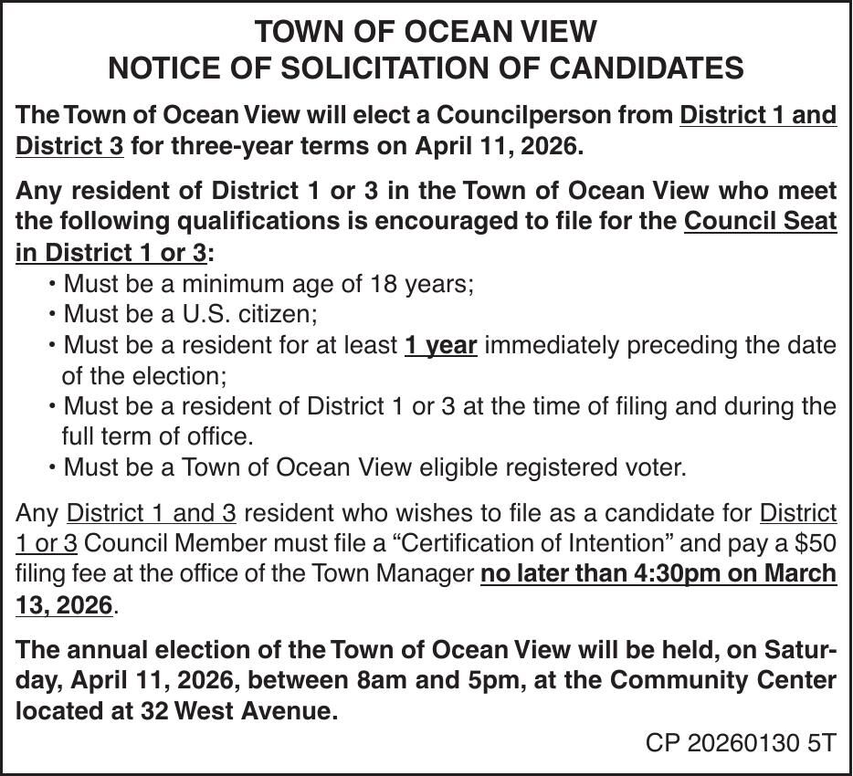 TOWN OF OCEAN VIEW | Legals | coastalpoint.com