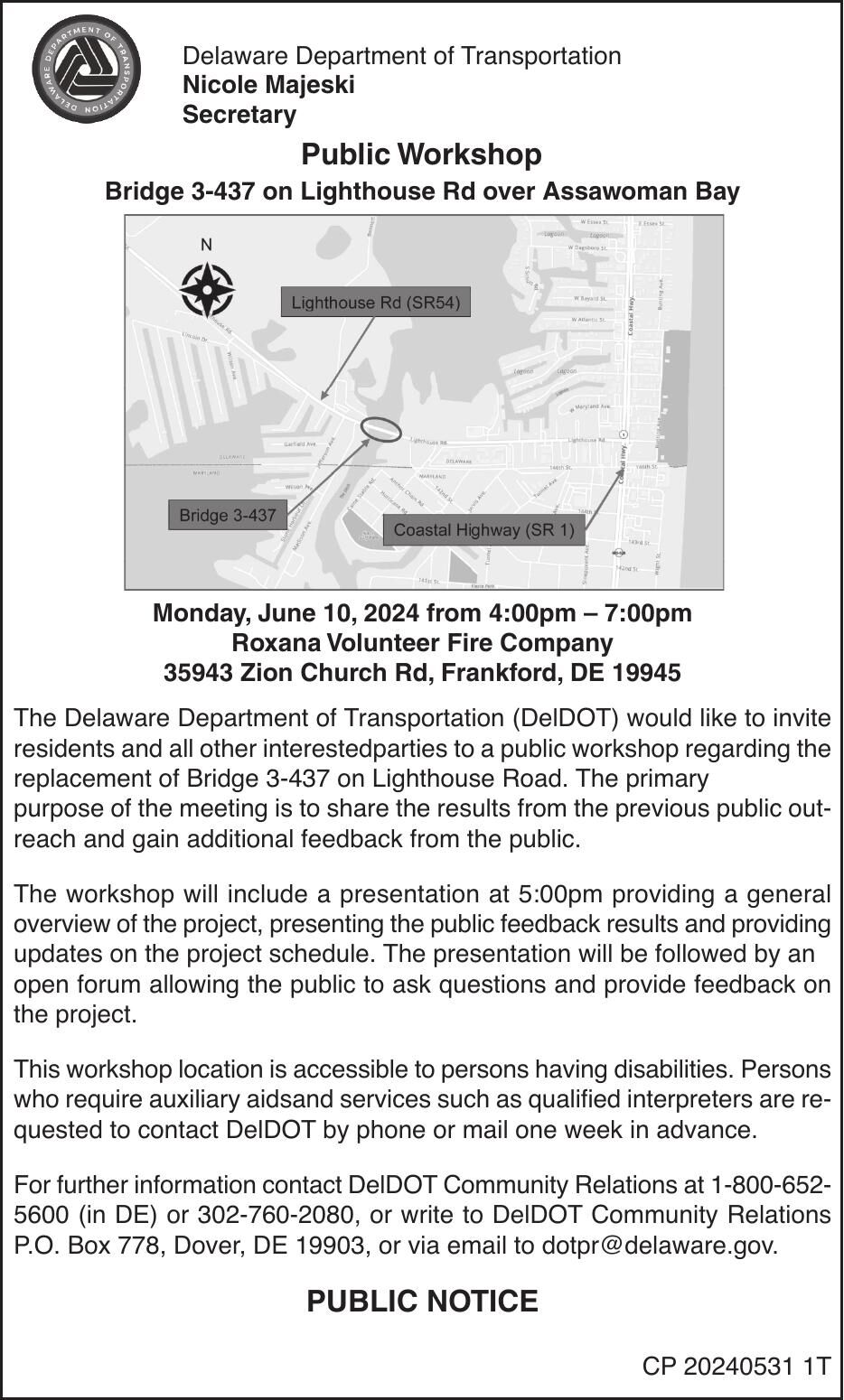 Delaware Department of Transportation Public Workshop | Legals ...
