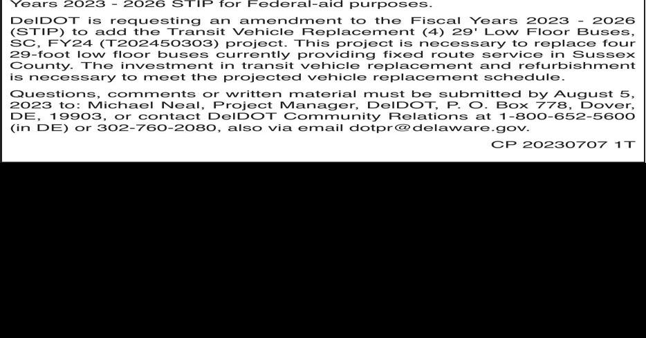 DE Dept. of Transportation - Project Modification | Legals ...