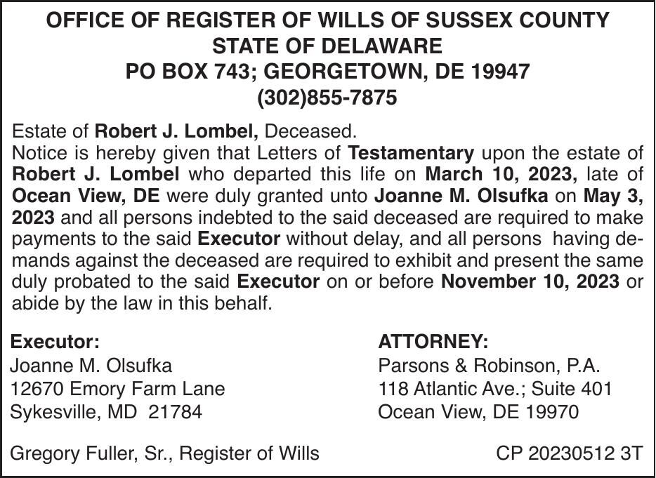 Register of Wills - Lombel | Legals | coastalpoint.com