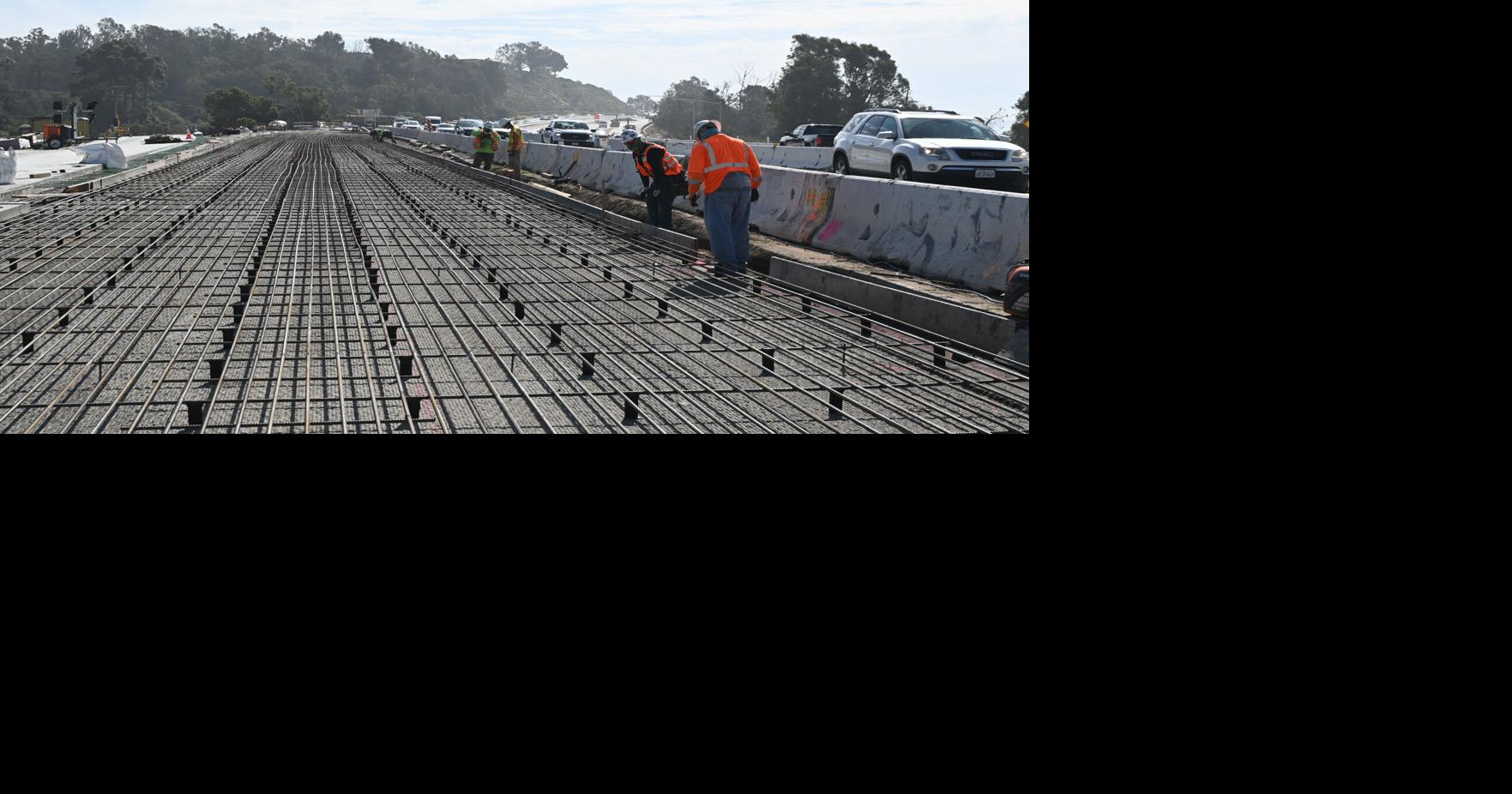 Caltrans merges a southbound lane into the northbound lanes below ...