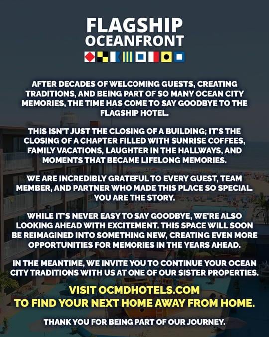 Flagship Oceanfront Hotel in Ocean City to close, marking end of an era ...