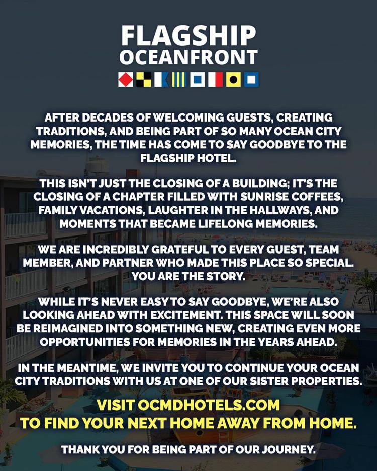 Flagship Oceanfront Hotel in Ocean City to close, marking end of an era ...