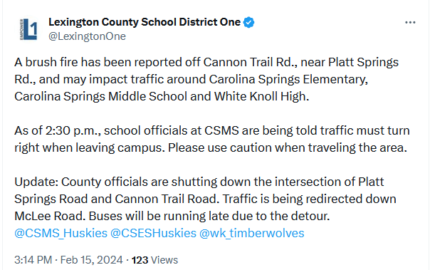 Brush fire near Platt Springs, Cannon Trail in Red Bank causes traffic ...