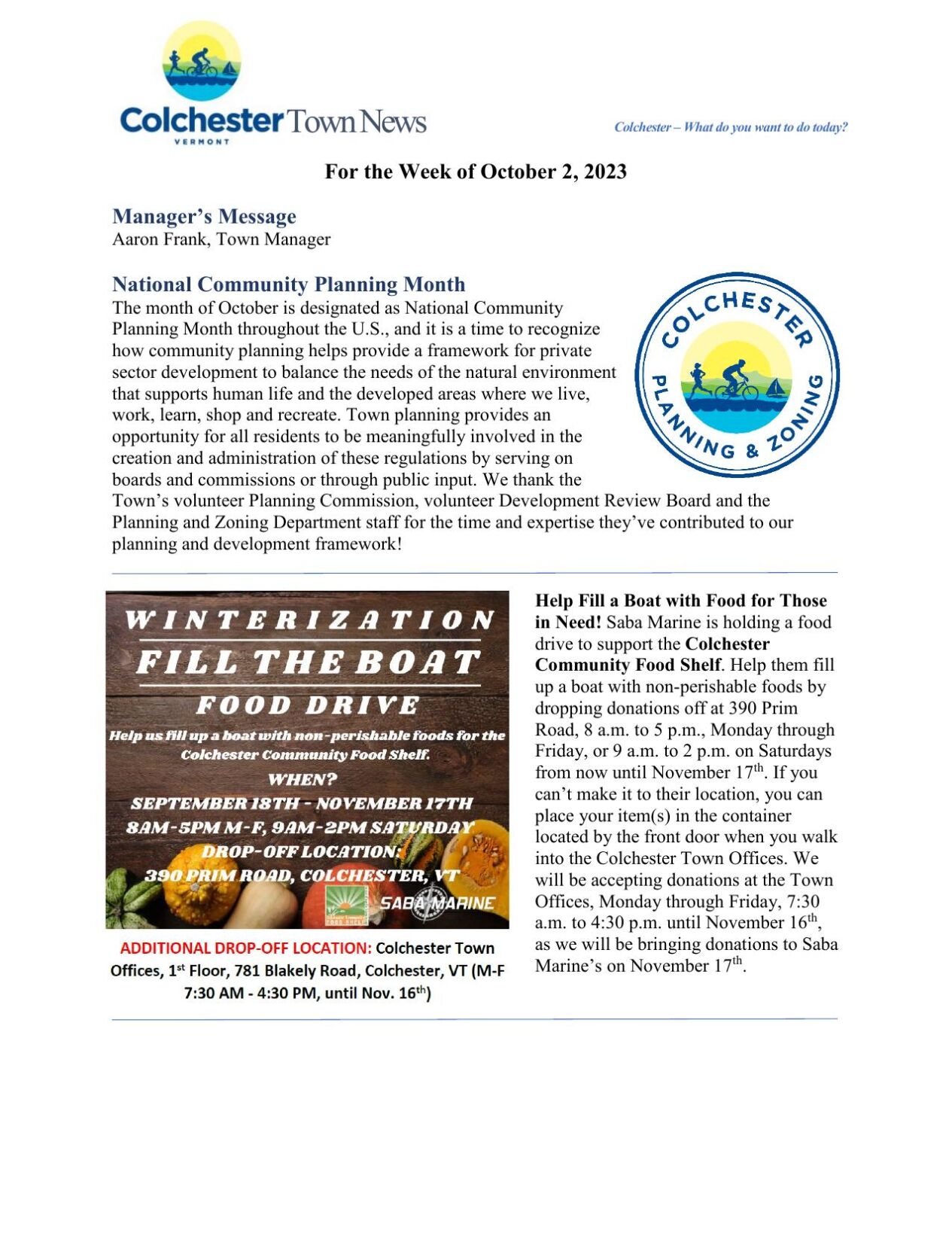 Oct. 2 Town Newsletter: Colchester Historical Society event, National ...
