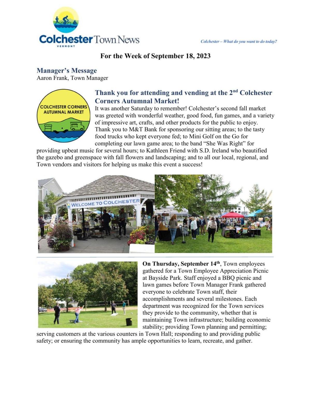 Sept. 18 Town Newsletter: autumnal market and employee appreciation ...