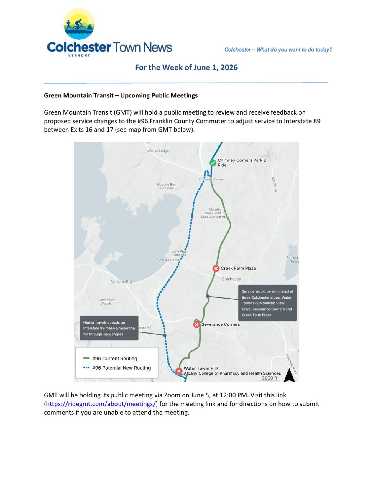 June 1 2026 Town Newsletter: GMT public meeting, Exit 16 update and ...