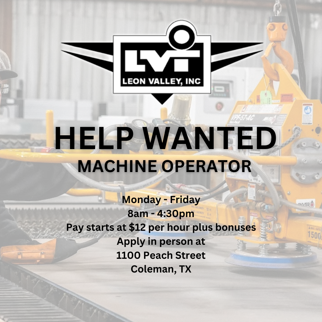 HELP WANTED MACHINE OPERATOR | Jobs | colemantoday.com