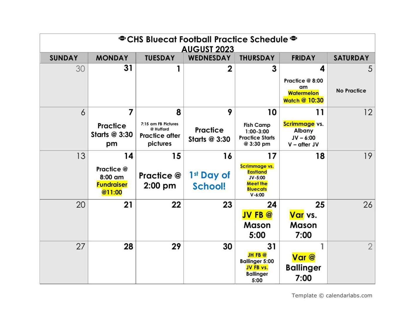 CHS Football Practice and Scrimmage Schedule | Sports | colemantoday.com