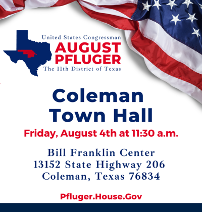 Town Hall Meeting with Congressman August Pfluger | Calendar ...