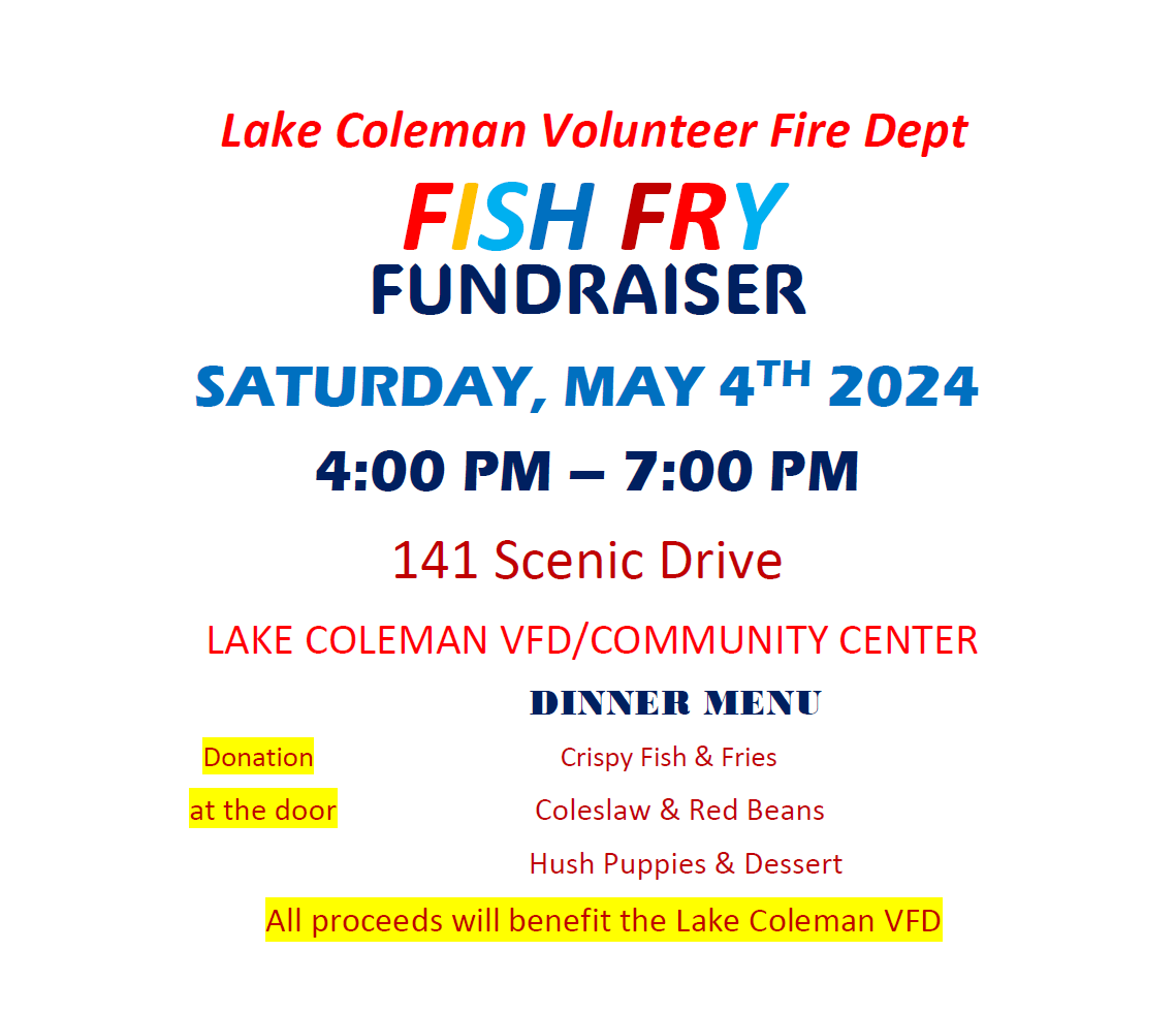 Lake Coleman Volunteer Fire Department Fish Fry Fundraiser | Calendar ...