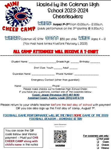 CHS Mini-Cheer Camp Aug 1-3 | News | colemantoday.com