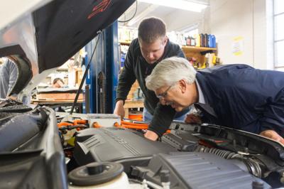 Mayor Rordam takes a ride in HEVT student-designed vehicle | Virginia ...