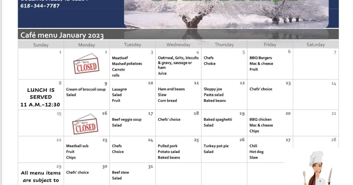 Collinsville Senior Center January Menu | Arts And Entertainment ...