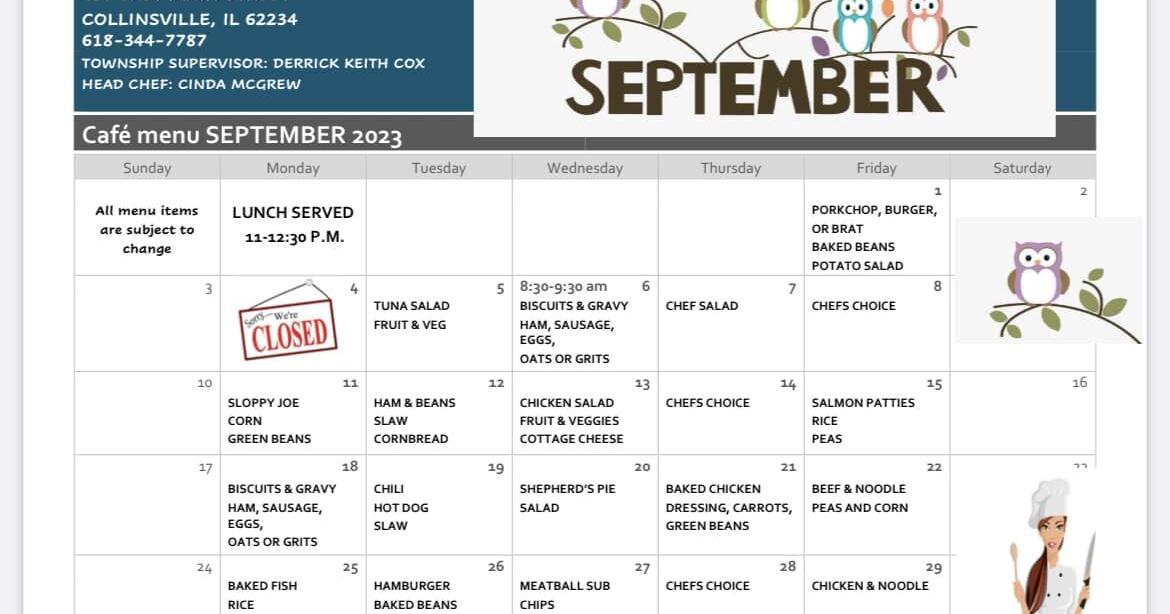 Collinsville Senior Center September Menu | Arts And Entertainment ...
