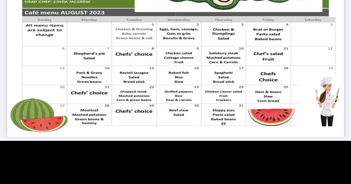 Collinsville Senior Center August Menu | Arts And Entertainment ...