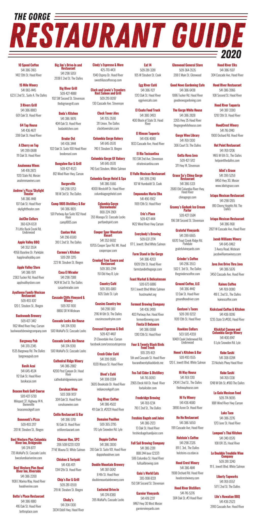 The Gorge Restaurant Guide 2020 | Free News | columbiagorgenews.com