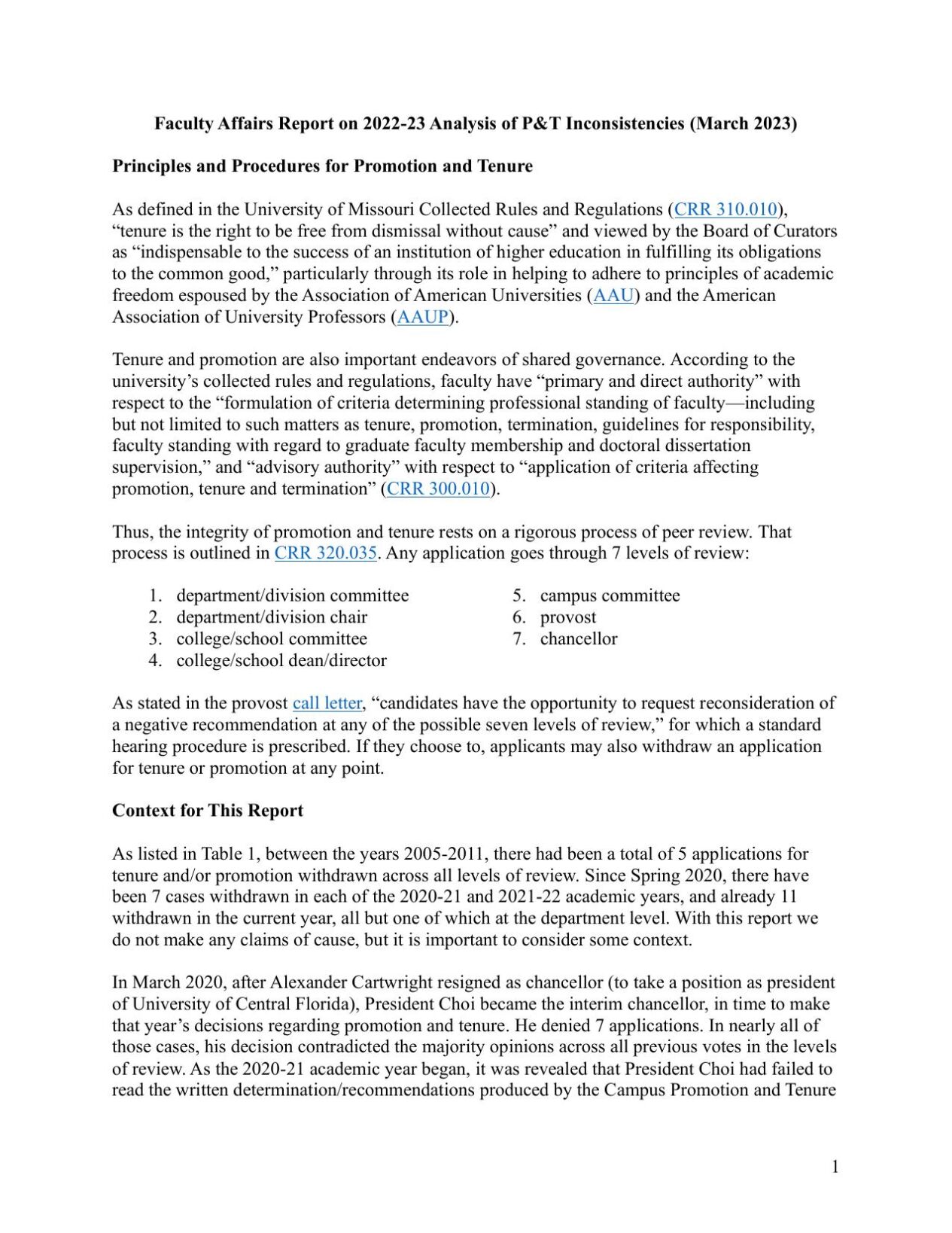 MU counters report that faculty were 'pressured' to pull tenure ...