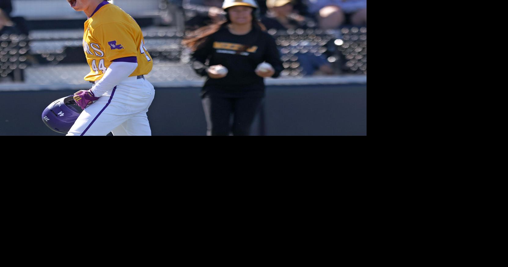 LSU right fielder Ashton Larson yells after hitting a home run | Sports ...