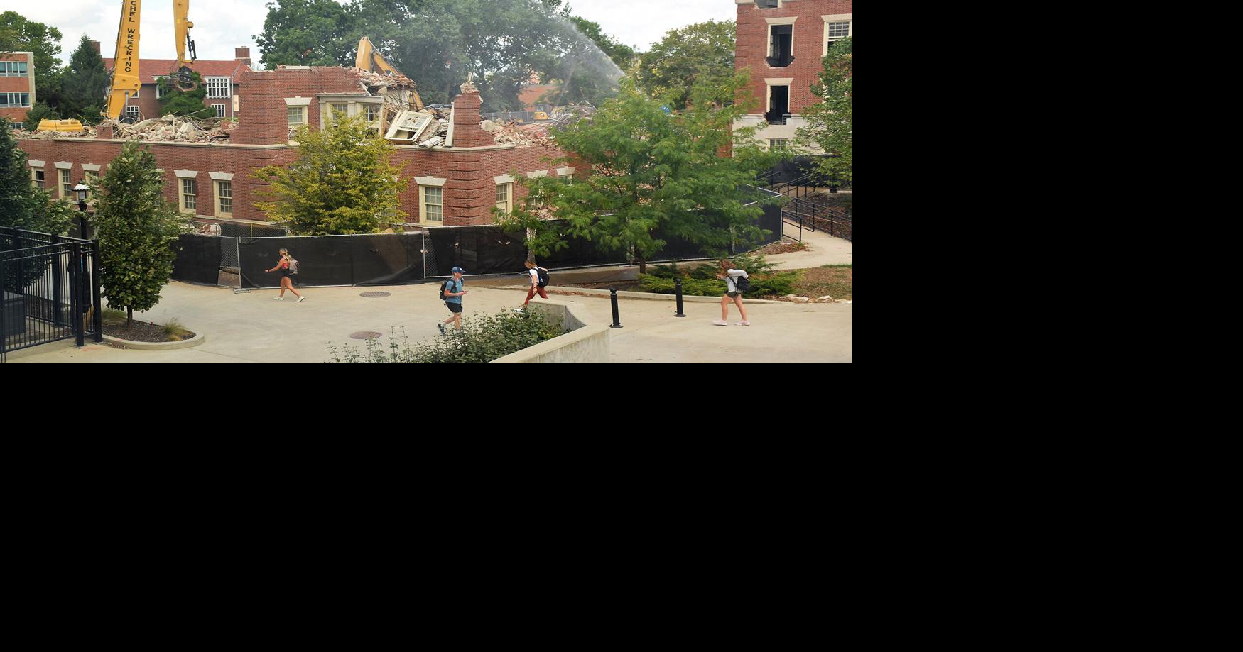 The demolition of Parker Hall continues as MU students walk past ...