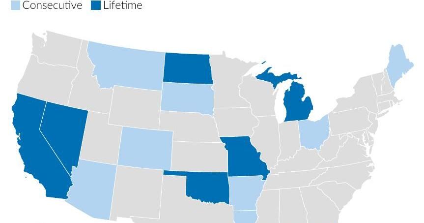 Consecutive vs. Lifetime Bans Map PRINT | Graphics | columbiamissourian.com