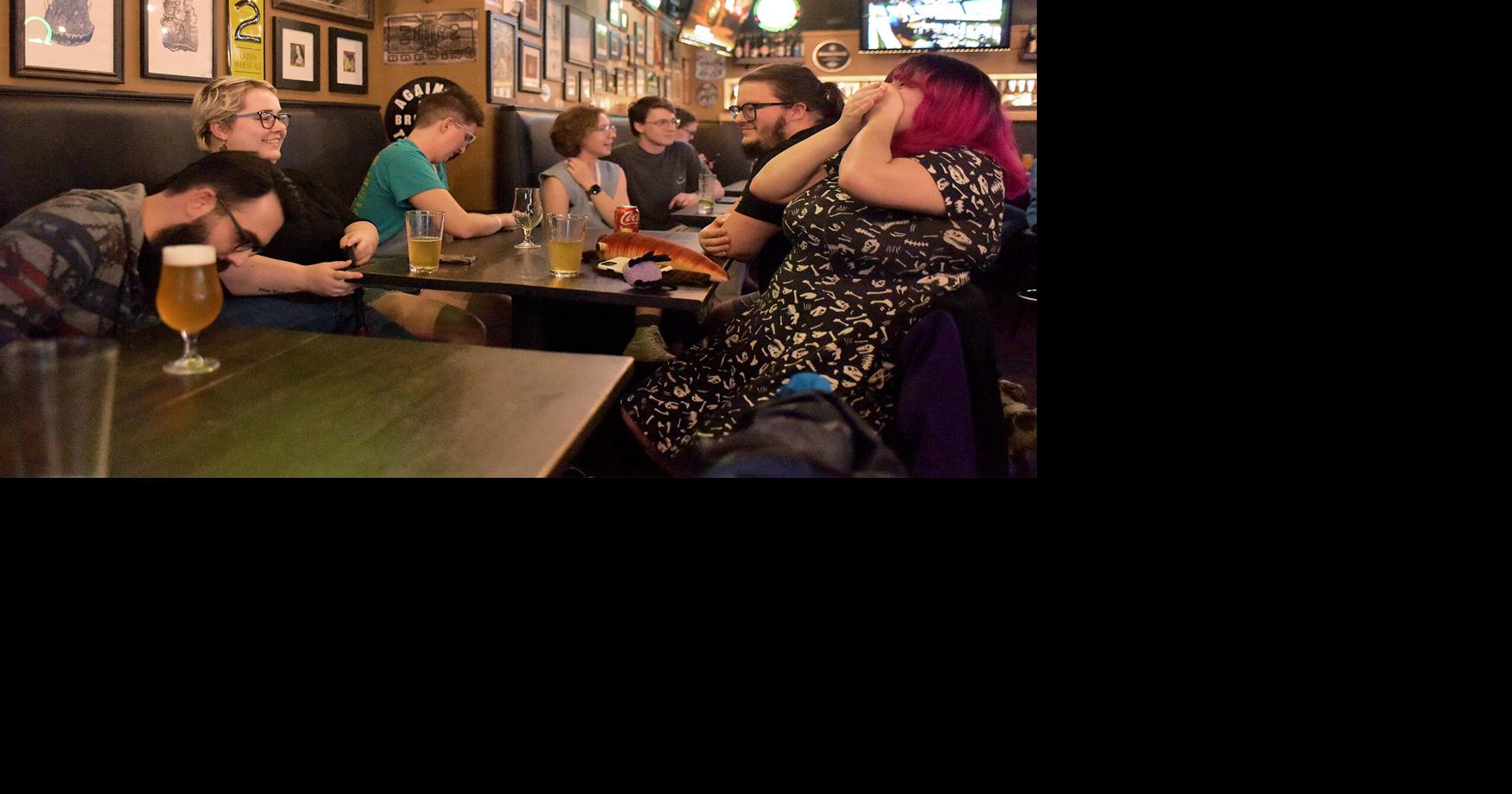 Casey Bennett, right, laughs at a joke made by Clare Mate, sitting ...