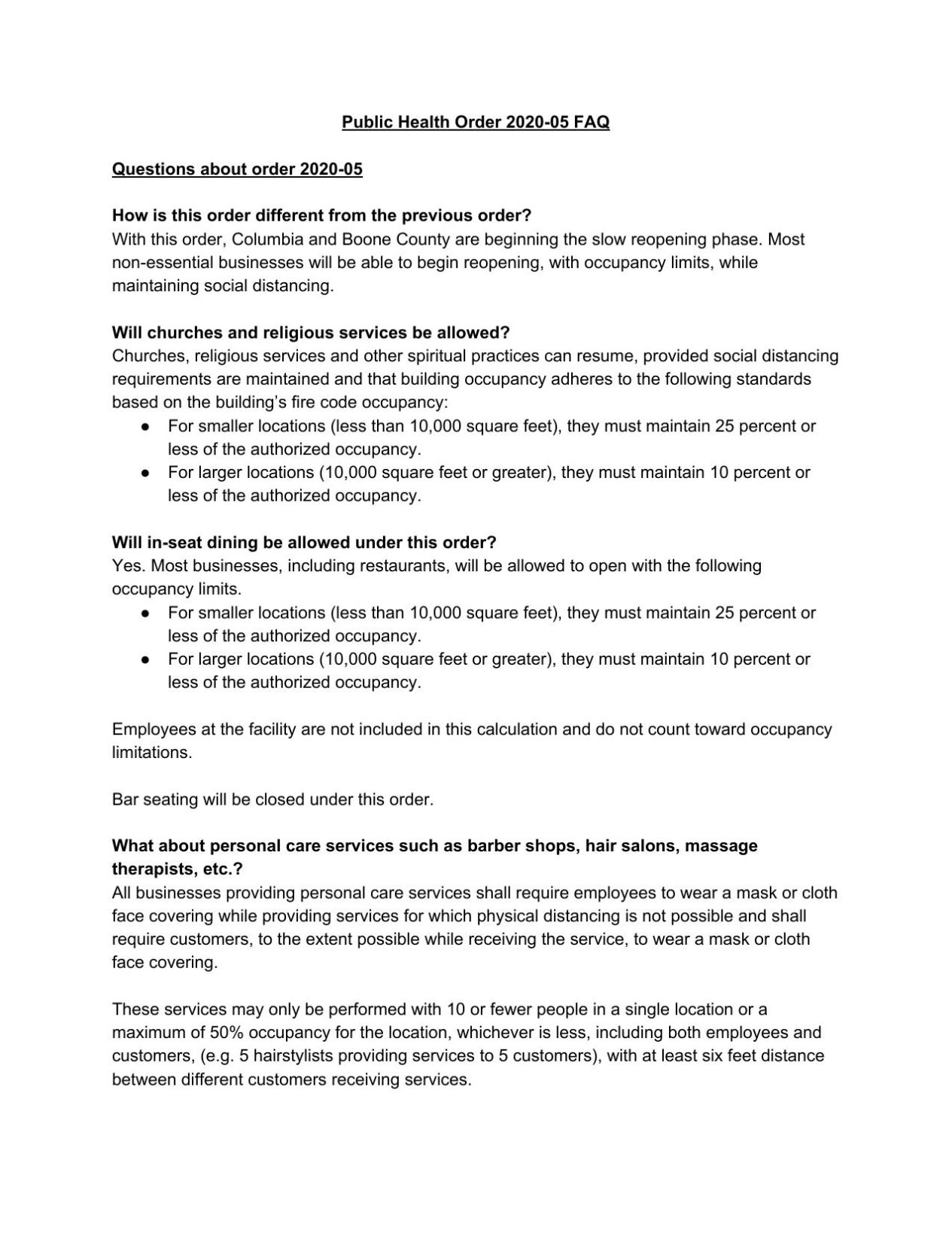 FAQ for COVID-19 reopening plan | | columbiamissourian.com