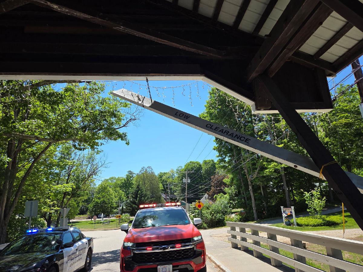Truck towing trailer damages Saco Covered bridge in Conway | Local News ...