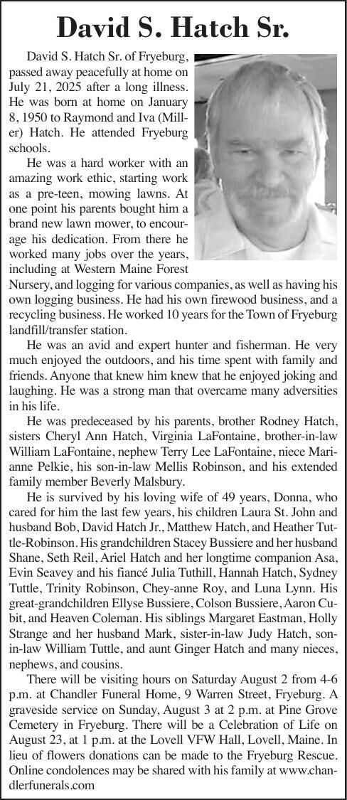 David S. Hatch Sr. | Obituaries | conwaydailysun.com