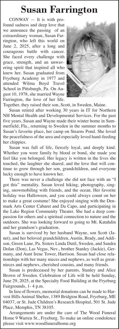 Susan Farrington | Obituaries | conwaydailysun.com