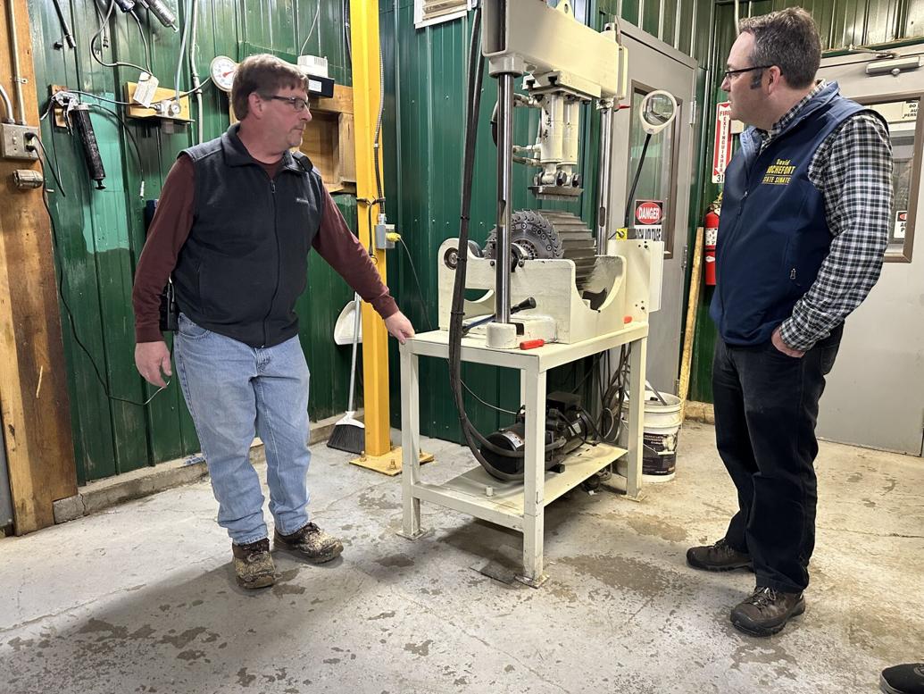 Steve Halle (left), operations manager at Milan Lumber and state Sen ...