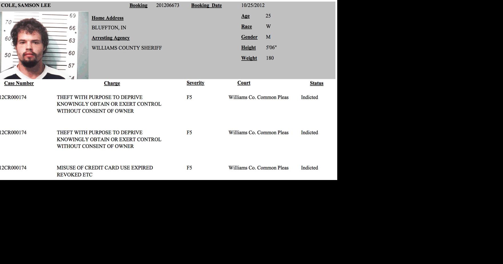 Samson Cole - CCNO booking photo - Oct. 25, 2012 | Booking Photos ...