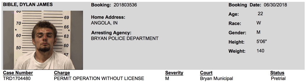 Dylan Bible - CCNO | Booking Photos | crescent-news.com