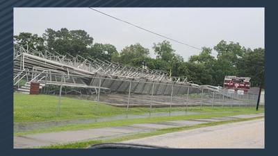 Storm causes collapse of East Bernard H.S. football stadium bleachers ...