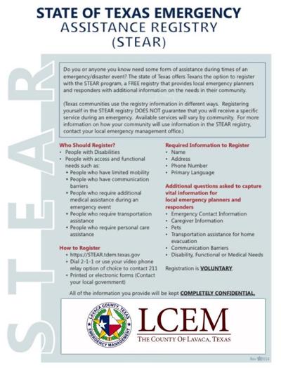 Lavaca County residents urged to pre-register with STEAR program ...